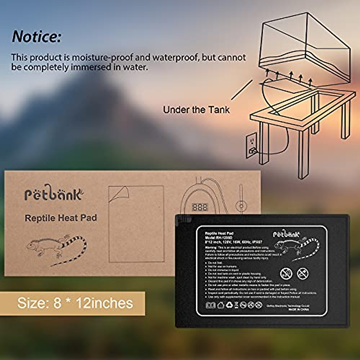 Petbank Reptile Hating Pad-Seedling Heat Mat with Digital Thermostat, Water Tank Heater Heating Pad for Turtles/Snakes/Lizards/Frogs/Spiders/Plant Box/Aquariums, 8 x 12 inch