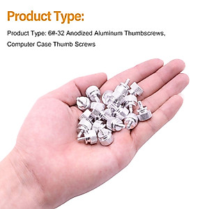 Powlankou 20 Pieces 6#-32 Computer Case Screws, Anodized Aluminum Thumbscrews, Fully Threaded Knurled Thumbscrews, Thumb Screws (Silver)