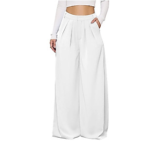 LYANER Women's High Waisted Wide Leg Palazzo Pants Hidden Zipper Loose Casual Trousers White X-Large