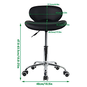 KKTONER PU Leather Low Back Rolling Stool Height Adjustable Modern Shell Shape Seat Home Office Drafting Chair with Wheels (Black)