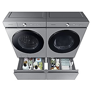 SAMSUNG 27-Inch Bespoke Front Load Washer Dryer Pedestal Stand w/ Pull Out Laundry Storage Drawer, WE502NT, Silver Steel
