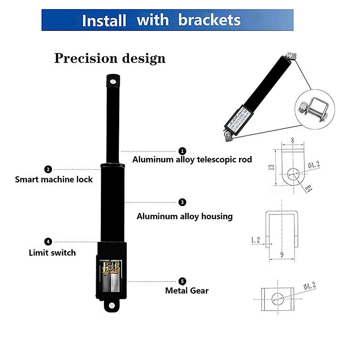 URANT Mini 12V 1.2 "Stroke Electric Linear Actuator, 60N(13.4Lbs),Speed 15mm/s Linear Motion Actuator,Waterproof Linear Actuator with Waterproof Switch and Bracket,for Window Ppener,Robot (30mm)