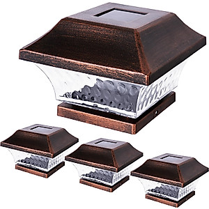 SUNWIND Solar Post Cap Lights Outdoor 4x4 LED Solar Garden Lighting Deck Fence Cap Light Wooden Post Brushed Copper 4 Pack