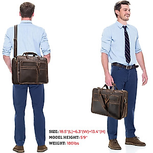 Polare 18.5” Full Grain Leather Laptop Briefcase Messenger Work Bag Overnight Bag For Men X-Large Fits 17.3” Laptop