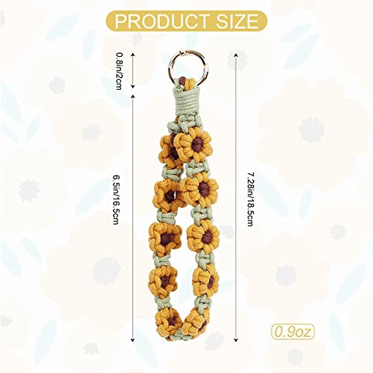 elephtree Boho Macrame Keychain Wristlet Keychain Weave Exquisite Keyring Holder Bracelet Handmade Wrist Lanyard Flower Pattern for Women