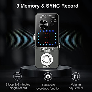 LEKATO Looper Pedal, Guitar Looper Pedal with 9V 0.6A Pedal Power Supply Adapter, Guitar Effect Looper Pedal with SYNC & Tuner Function Looper Pedal for Electric Guitar 3 Loops 18 Minutes Record Time