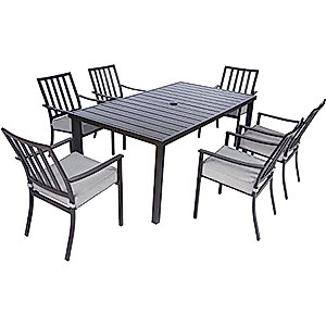 Mod Furniture Carter 7-Piece Patio Dining Set, Modern Patio Furniture, Outdoor Dining Set for 6 with All-Weather Aluminum Frames, Padded Dining Chairs, and Slat Table