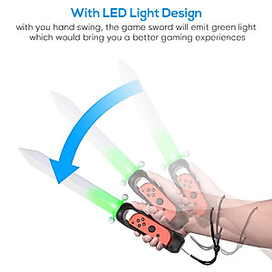 FYOUNG LED Game Sword for Switch/Switch OLED Joy Cons, Hand Grip Sword for The Legend of Zelda: Skyward Sword HD 2021/ Swith Sport Game 2022 Accessories, ONLY for Right Joy Con (Black)