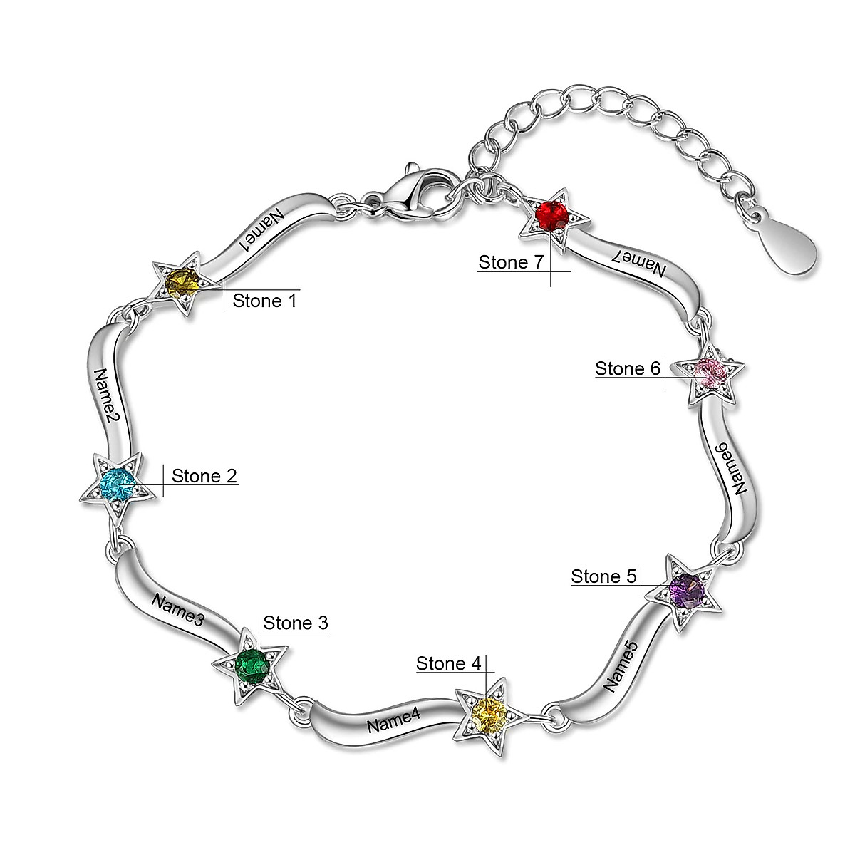 OPALSTOCK Personalized Mothers Bracelets Infinity Charm Name Bracelets Star Link Bangle with Simulated Birthstones Mother Daughter Jewelry Gift (7stone)