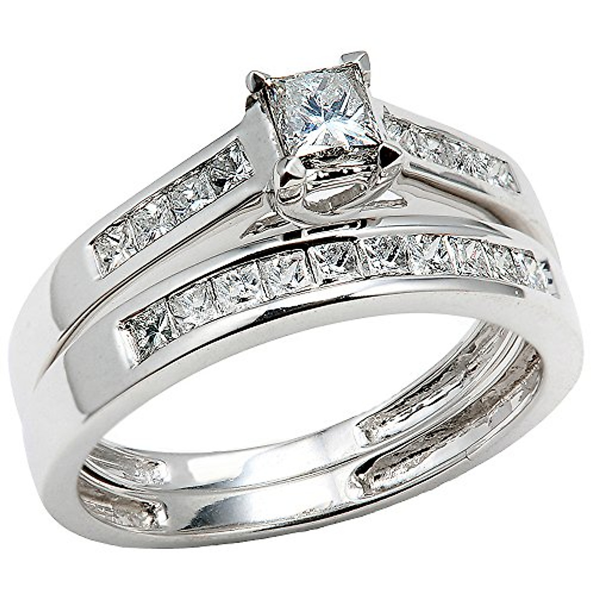 Dazzlingrock Collection 0.75 Carat (ctw) 14K Diamond Bridal Ring Engagement Matching Wedding Band Set, White Gold, Size 4.5