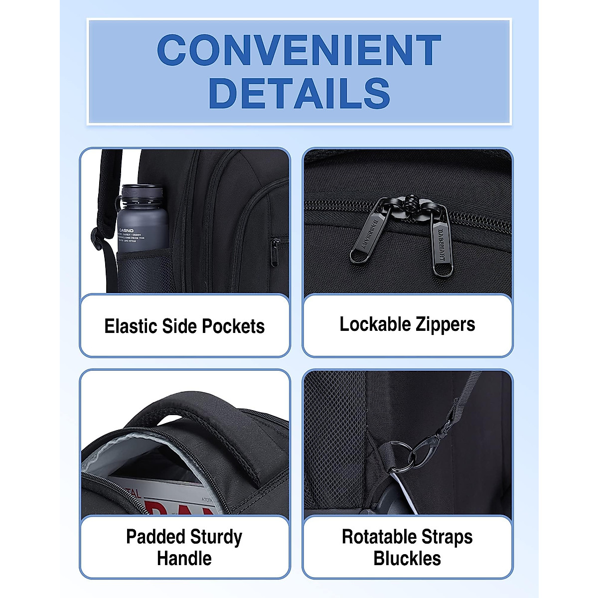 BAGSMART Rolling Backpack for Business, 17 Inch Laptop Backpack for Men Women Girl, Water Resistant Wheeled Travel Backpack for Luggage, College Student Computer Bookbag for School Work, Black