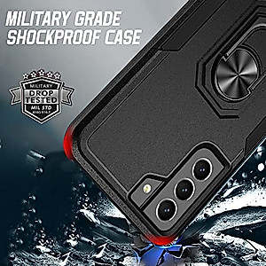 Oterkin for Samsung Galaxy S21 FE Case,Heavy Duty Military Grade Shockproof Case with Kickstand Ring Tempered Glass Screen Protector S21 FE Case Support Magnetic Car Mount (Black)