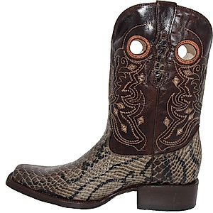 The Western Shops Mens Genuine Leather Python Snake Print Square Toe Cowboy Boot (6, Olive)