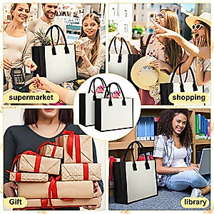 Reginary 6 Pcs Bridesmaid Bags Bulk Initial Canvas Tote Bags with Handles Personalized Beach Canvas Bag for Wedding Mother Teacher Bride Friend College DIY (Black Edge)