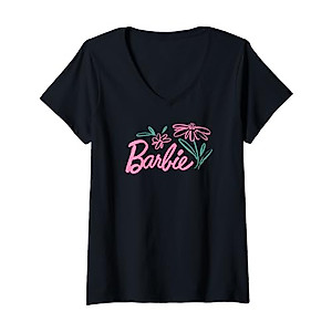 Barbie - Brushed Flower Logo V-Neck T-Shirt