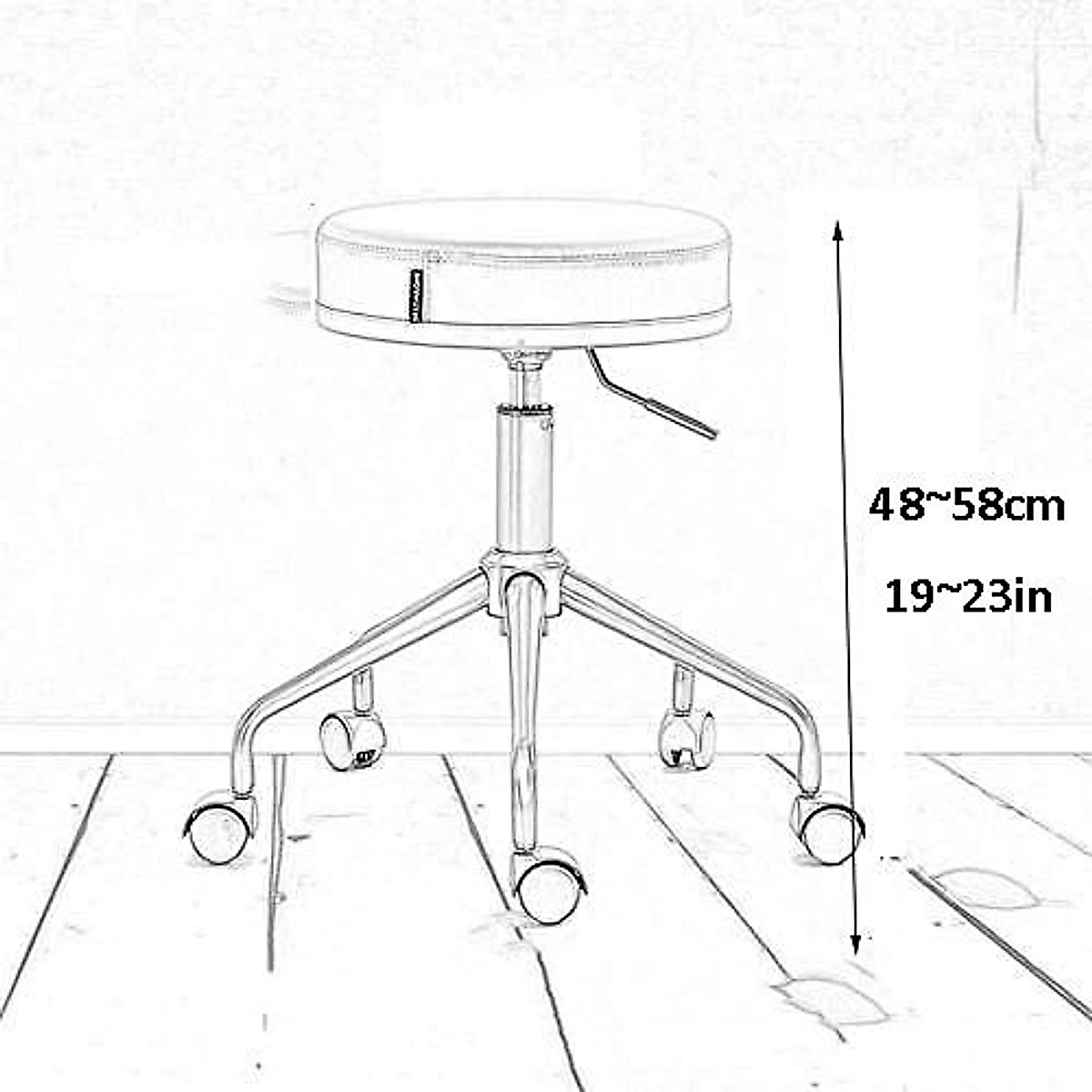 Adjustable Office Stool with Wheels，Saddle Chair Stool with Blue PU Synthetic Leather Seat，Adjustable Height 48-58 cm，Supported weight 160 Kg，Guitar Stools Chairsfor Clinic Dentist Spa Massage Salons