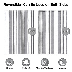 LEEVAN Grey and White Striped Door Mat 24'' x 35'' Washable Hand-Woven Front Door Rug, Reversible Front Door Mats Outdoor Farmhouse Striped Layered Door Mats for Entryway/Front Porch/Kitchen
