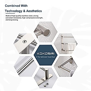 KOKOSIRI Bath Towel Bars Stainless Steel Bathroom 3-Tiers Ladder Towel Rack Wall Mount Towels Shelves, Brushed Nickel, B5002BR