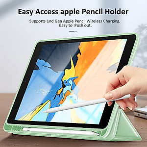 Hoidokly iPad 6th / 5th Generation 9.7 inch Case (2018/2017), iPad Air 2 & 1 9.7 Inch (2014/2013) Case with TPU Shockproof Back Cover [Built-in Pencil Holder, Auto Sleep/Wake] - Matcha Green