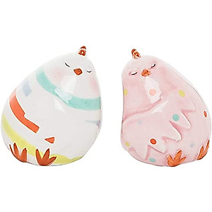 Colorful Spring Chick Ceramic Salt and Pepper Shakers - Unique Pattern Animal Salt & Pepper Shaker Set for Kitchen Counter - Spring, Easter, Summer Home Decor Accents