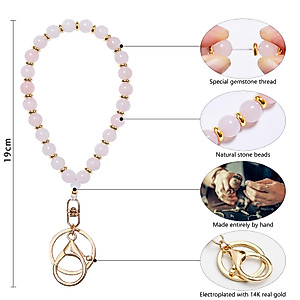 Lostars Wristlet Keychain Bracelet 14k Gold Keychain Cute Crystal Keychain Beaded Key Chain Wristlet for Car Keys (Pink Crystal)