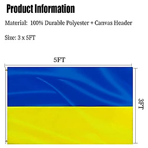 Ukrainian Flag 3x5 Outdoor Indoor Double Sided Heavy Duty 3 Ply 200D Polyester and Durable Canvas Header with 2 Brass Grommets