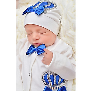 Lilax Baby Boy Jewels Crown Layette 4 Piece Gift Set 0-3 Months Royal Blue