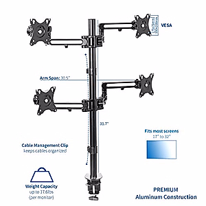 VIVO Full Motion Aluminum 17 to 32 inch Quad Monitor Desk Mount Stand with Articulating Arm Joints, Fits 4 Screens, Max VESA 100x100, STAND-V104Y