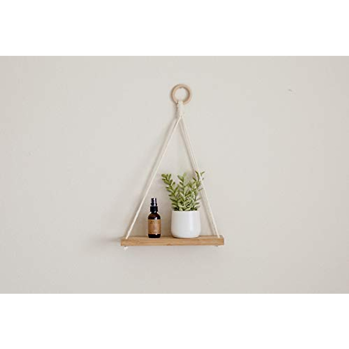 Kuratere Bamboo Hanging Wall Shelf - Indoor BoHo Plant Shelf - Macrame Rope 12 Inch Eco Friendly Wooden Floating Shelves for Organized Bedrooms, Living Rooms, Closets or Bathrooms