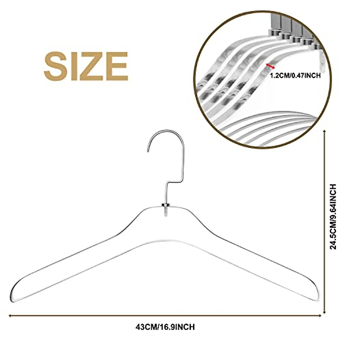 Quality Clear Acrylic Lucite Coat Suit Hangers, Stylish Clothes Hanger with Silver Hook - Coat Hanger for Dress, Suit - Closet Organizer Adult Hangers Gloss Silver Chrome 5 Pcs