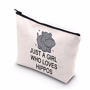 BDPWSS Hippo Makeup Bag Hippopotamus Gift Hippo Lover Gift Just a Girl Who Loves Hippos Cosmetic Pouch Hippo Theme Inspirational Toiletry Bag For Women Girls (Girl loves hippos)