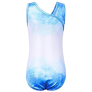 BAOHULU Gymnastics Leotard Girls Shiny Flower Ballet Dance One Piece Party Costumes B278_WhiteBlue_10A