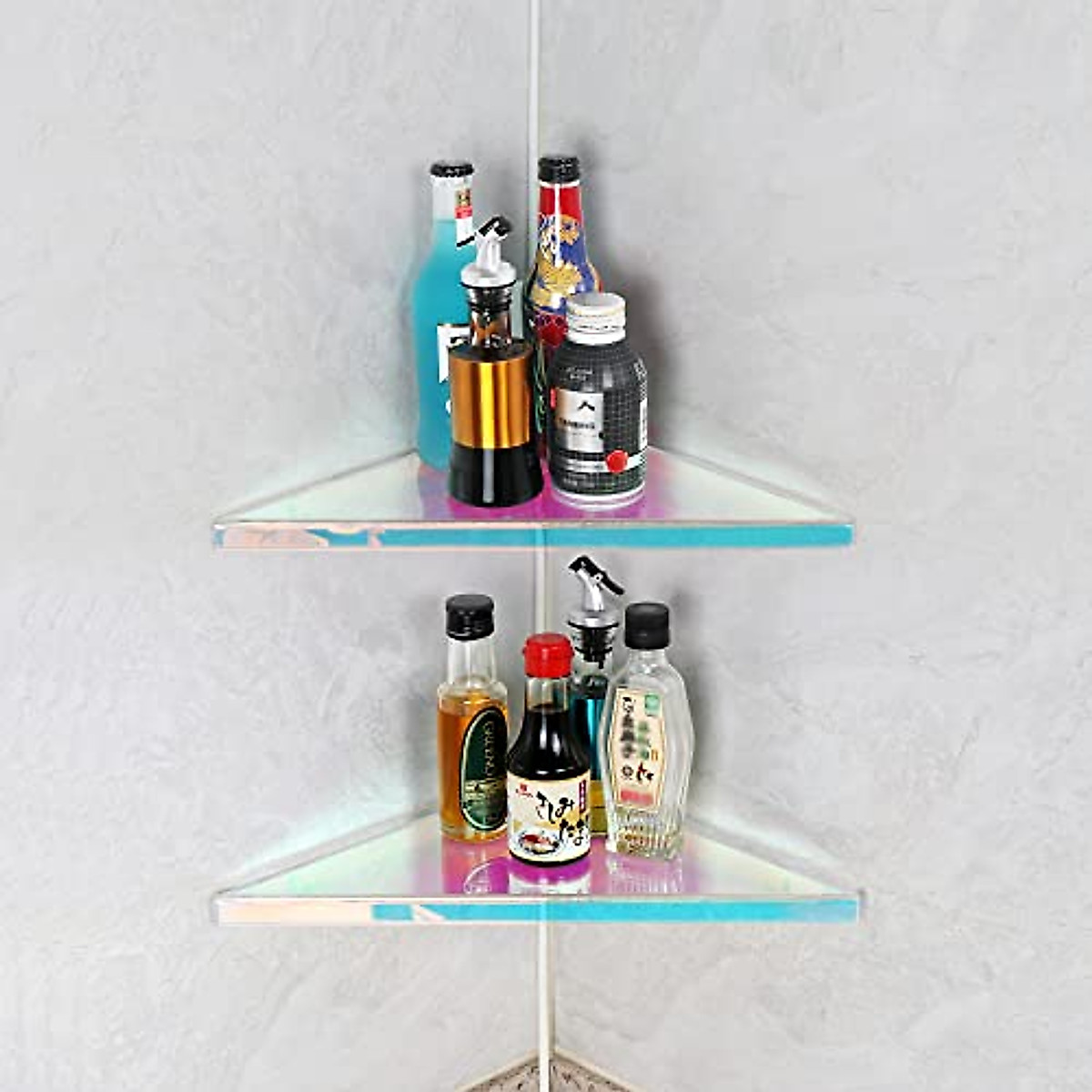 evron Acrylic Corner Mounting Shelf,Corner Shelves Waterproof for Bathroom Storage,Easy to Install Wall Corner Shelf,Set of 2 (Iridescent)