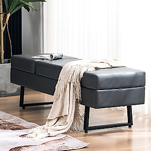 BarberPub Waiting Room Chairs, Heavy Duty Office Guest Reception Bench, Faux Leather Upholstered Lobby Chairs for Salon, Conference Room 7008 (Dark Grey)