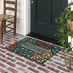 Mohawk Home Entryway Door Mat 1.5' x 2.5' All Weather Doormat Outdoor Non Slip Recycled Rubber, Welcome Stained Glass Floret