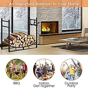 Goplus Firewood Rack, 33” Heavy Duty Metal Wood Log Holder with Removable Kindling Holder,Quick Set-up, Wood Storage Stacker, Fireplace Log Stand Organizer for Indoor & Outdoor Use
