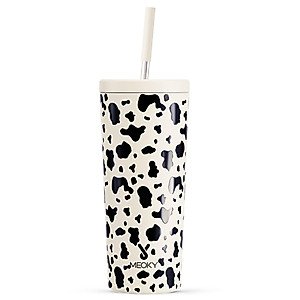 Meoky 24 oz Insulated Tumbler with Lid and Straw, Stainless Steel Vacuum Insulated Tumbler, Keeps Cold for 24 Hours, 100% Leak Proof, Fits in Car Cup Holder (Cow)