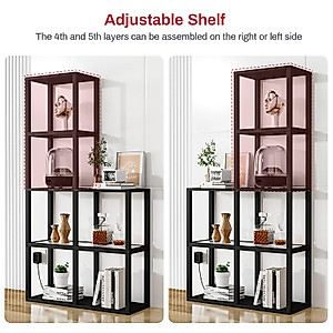 VILICK Display Shelf with LED Light Standing Floor Lamp with Glass Storage Shelves for Collectibles, 5 Tier Tall Corner Shelf Open Curio Cabinet for Living Room, Bedroom, Office, Home Decor