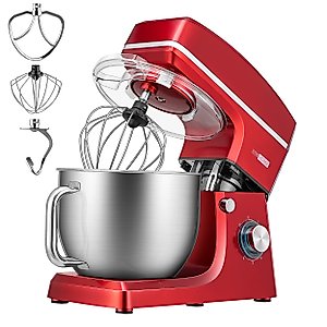 VIVOHOME 7.5 Quart Stand Mixer, 660W 6-Speed Tilt-Head Kitchen Electric Food Mixer with Beater, Dough Hook, Wire Whip, and Egg Separator, Red
