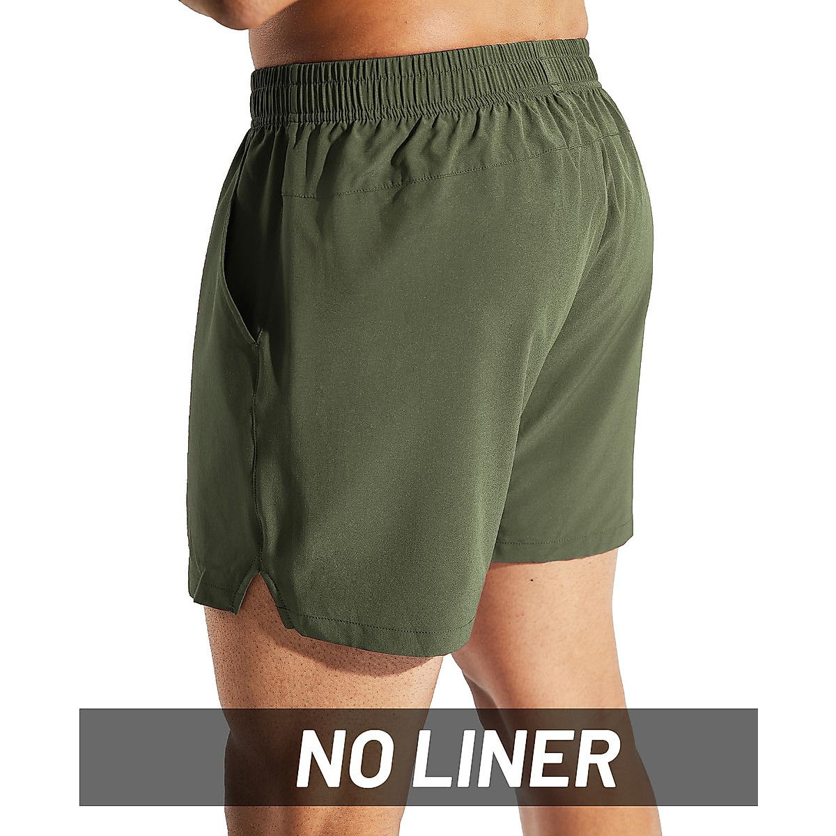 MIER Men's Workout Running Shorts Quick Dry Active 5 Inches Exercise Shorts with Pockets, Lightweight, Breathable, Army Green, L