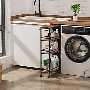 Lifenite Slim Rolling Cart, 4-Tier Kitchen Storage Rolling Cart, Narrow Cart with Handle,Mobile Utility Cart for small Space, Shelving Unit for Kitchen,Dining Room,Living Room,Home Office,Laundry Room