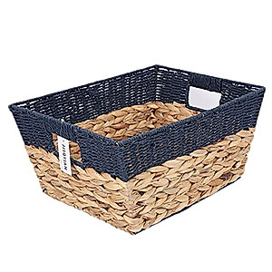 JiaLan Rectangular Seagrass Woven Storage Basket with Cut-out Handles, Natural Straw Baskets for Organization and Storage,Large,15.7 inchesx11.8 inchesx7.8 inches