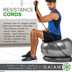 Gaiam Balance Ball, Base & Resistance Band Kit, 65cm Yoga Ball Chair, Exercise Ball with Inflatable Ring Base for Home or Office Desk, Includes Air Pump, Grey