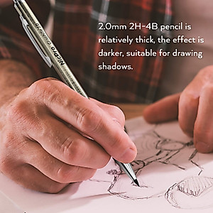 Nicpro 6 PCS Art Mechanical Pencils Set, Metal Artist Drafting Pencil 0.3 & 0.5 & 0.7 & 0.9 mm & 2 PCS 2mm Graphite Lead Holder(4B 2B HB 2H) For Writing Sketching Drawing With Lead Refills Eraser Case