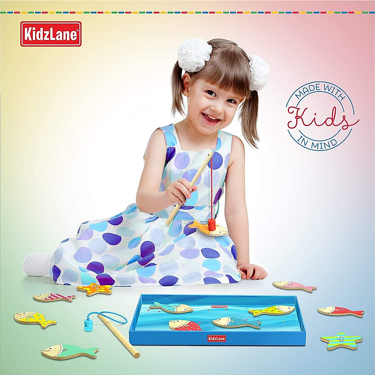 Kidzlane Magnetic Fishing Game for Kids and Toddlers | Easy Play Wooden Fishing Toy for Toddlers & Kids | Montessori Toy Gift for Toddlers & Kids Ages 3 Years Old