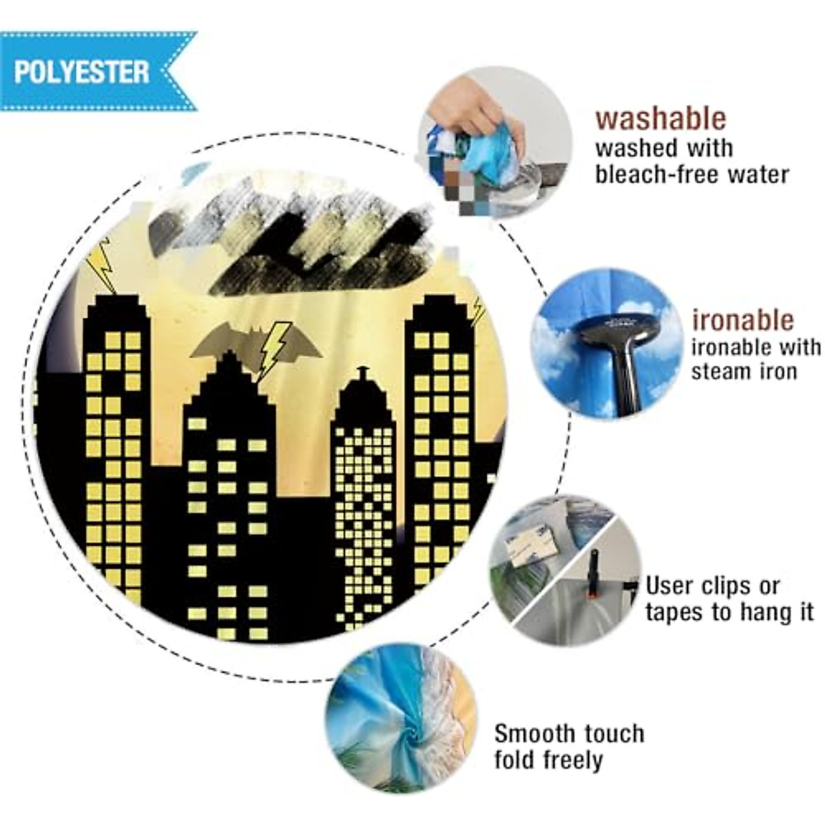 Superhero Super City Photography Backdrop Yellow Full Moon Skyline Cityscape Photo Background Newborn Baby Shower Kids Birthday Party Cake Table Decoration Banner Props (7x5FT)