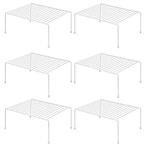 yaenoei Set of 6 - Kitchen Storage Shelf Rack (13.1 x 10.2 Inch)/Plastic Feet - Medium - Steel Metal - Rust Resistant Finish - Cups, Dishes, Cabinet & Pantry Organization - Kitchen (White)