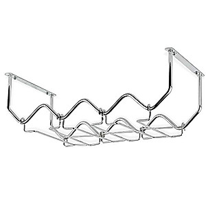 Wallniture Piccola Under Cabinet Wine Rack & Glasses Holder Kitchen Organization with 4 Bottle Organizer Metal Chrome