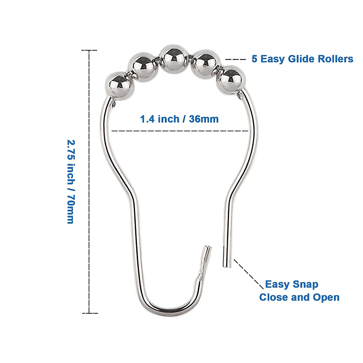 Ansxiy Shower Curtain Hooks Rings, Rustproof Metal Shower Curtain Rings for Bathroom Shower Rods Curtains - Set of 12, Nickel