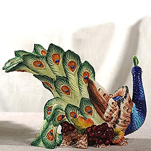 FORLONG Ceramic Decorative Wine Bottle Holder, Home Decor Wine Display Table Centerpiece for Tabletops and Counters, Wine Lovers Gift (Peacock)